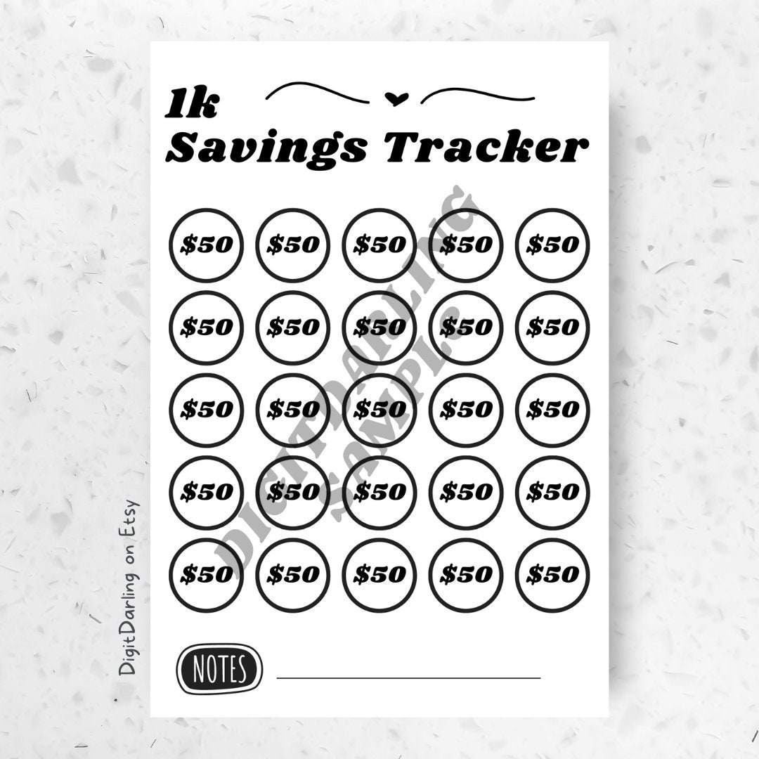 1k Savings Challenge Printable Tracker for Savings Binder, Money ...