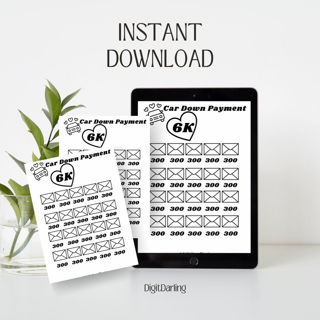 6k Car Down Payment Savings Challenge | Printable Tracker for Savings ...