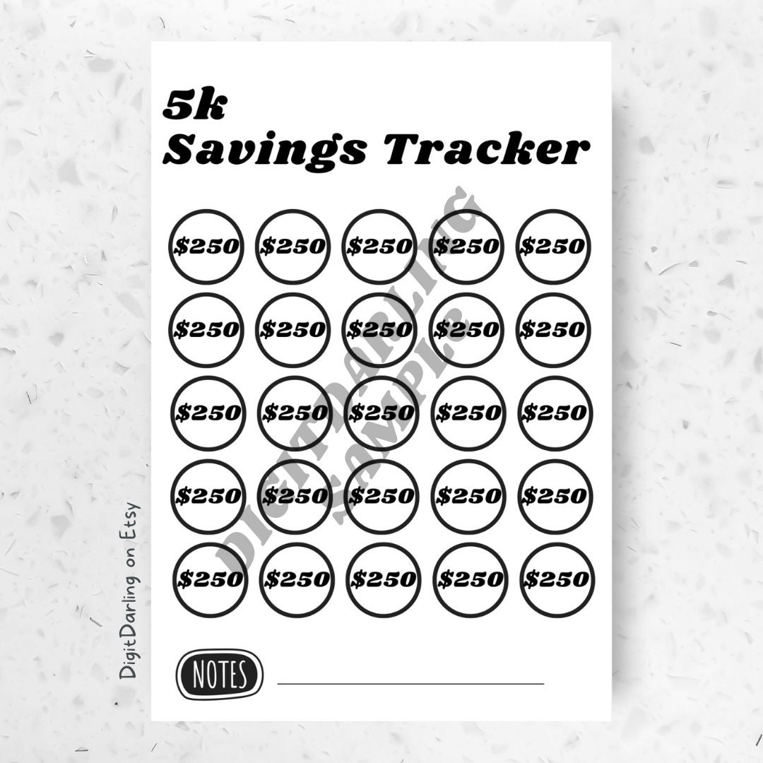 5k Savings Challenge Printable Tracker for Savings Binder, Money ...