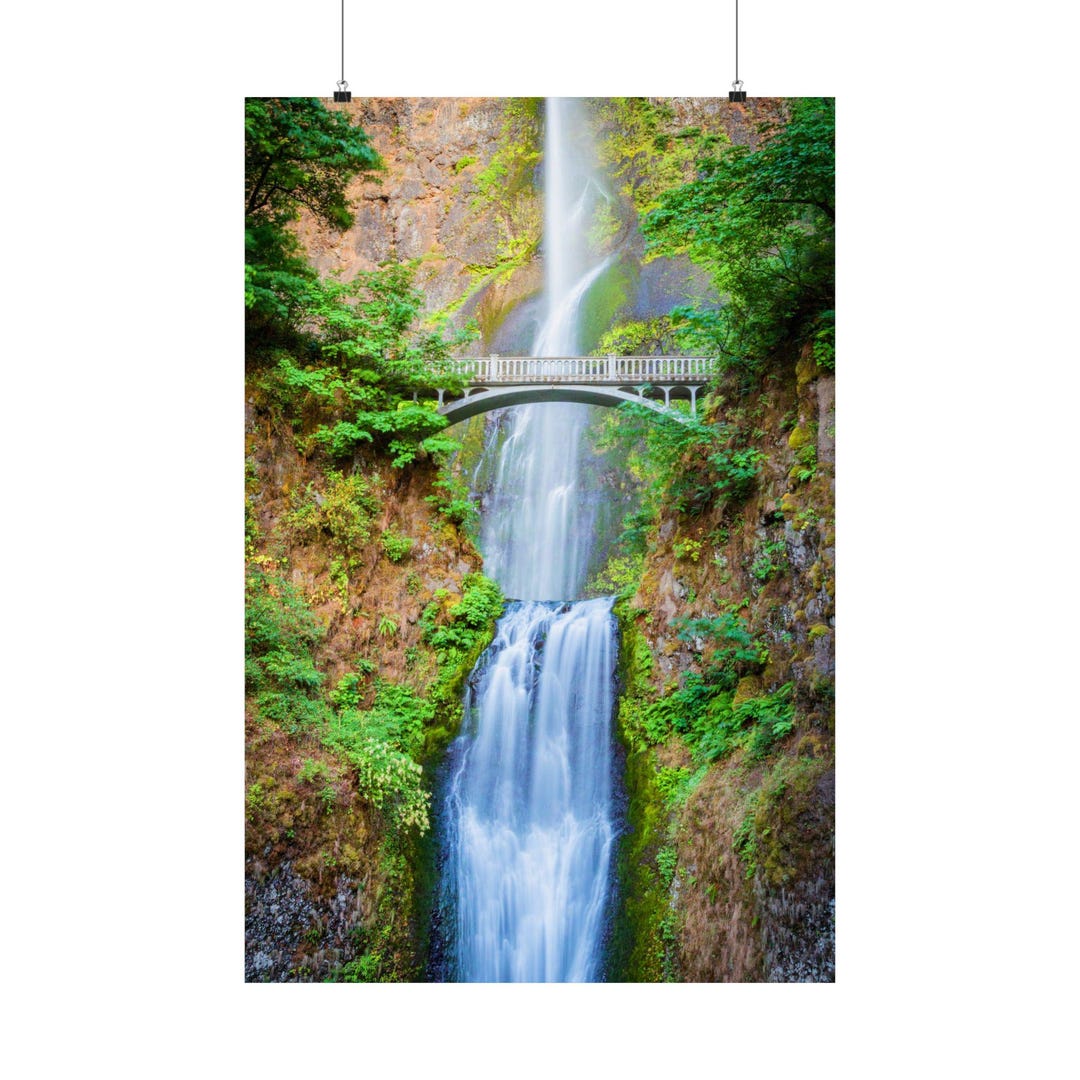 Majestic Waterfall & Bridge | Matte Vertical Poster | Pacific Northwest ...