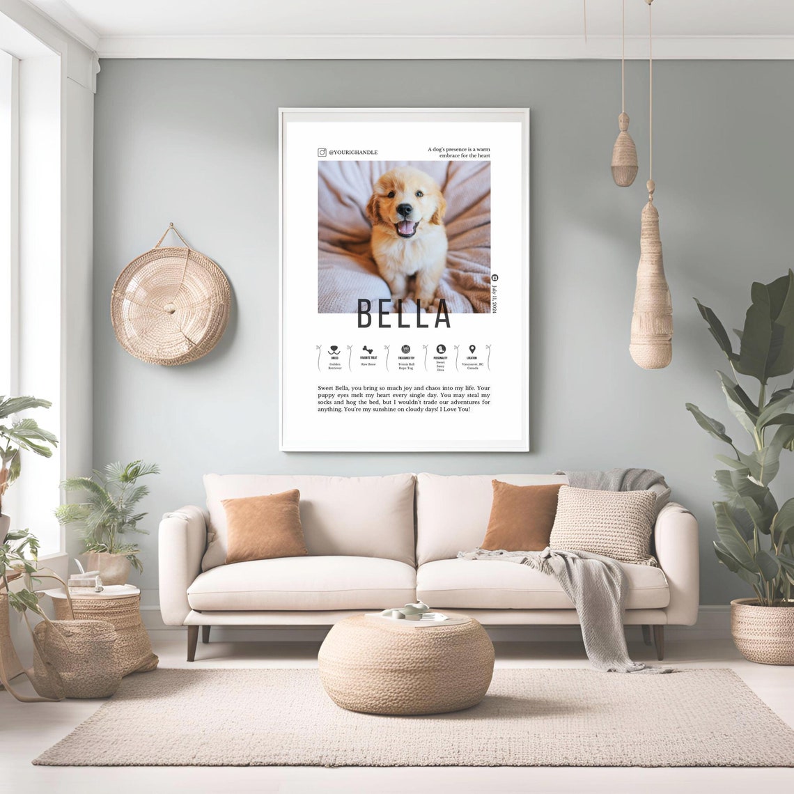 Personalized Pet Portrait Custom Dog Poster/wall Art Digital Print ...