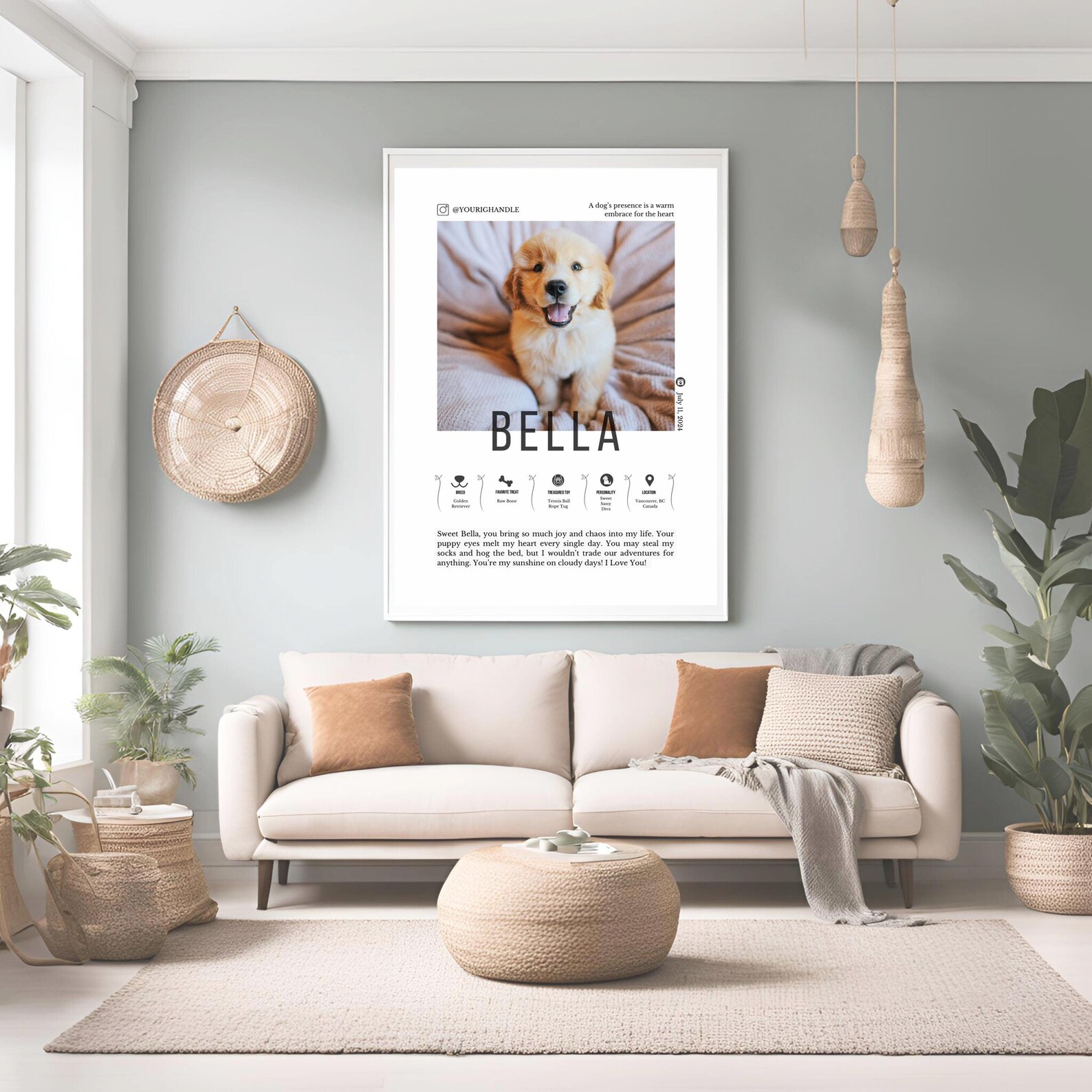 Personalized Pet Portrait Custom Dog Poster/wall Art Digital Print ...