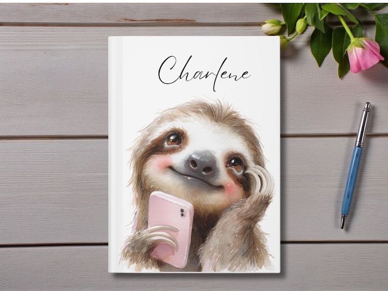 Sloth Journal, Personalized Sloth Hardcover Blank Lined Notebook ...