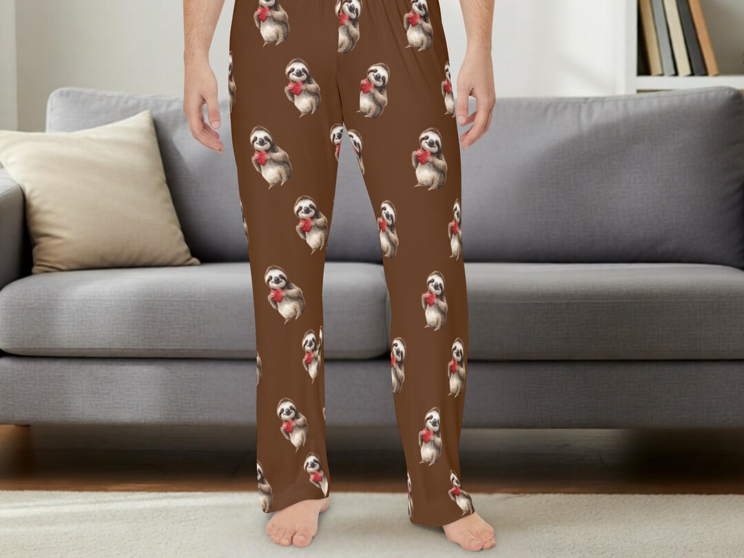 Sloth Pajama Bottoms - Men's Cozy Sloth Sleep Pants, Soft Lounge ...