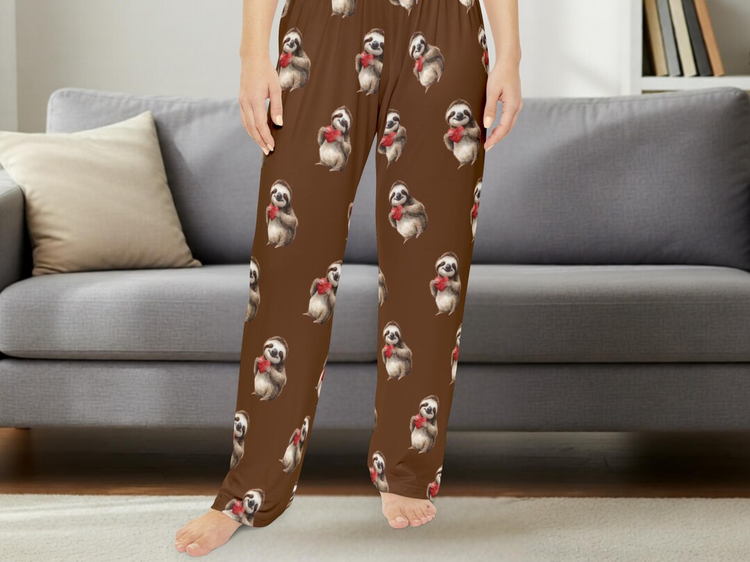 Sloth Pajama Bottoms - Women's Cozy Sloth Sleep Pants, Soft Lounge ...