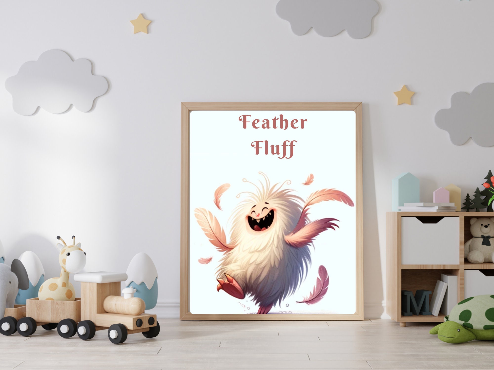 Feather Fluff Monster Print Kids Wall Art Digital Download Children's ...