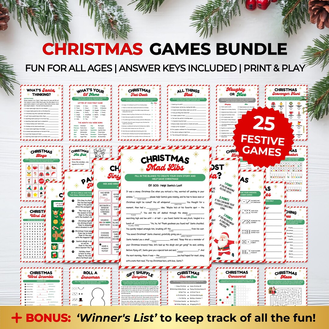 25 Christmas Games Bundle, Printables, Printable Holiday Games, for All ...