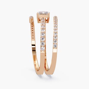Open Wrap Diamond Ring, 14K Gold Triple Row Wrap Around Ring, Emerald ...