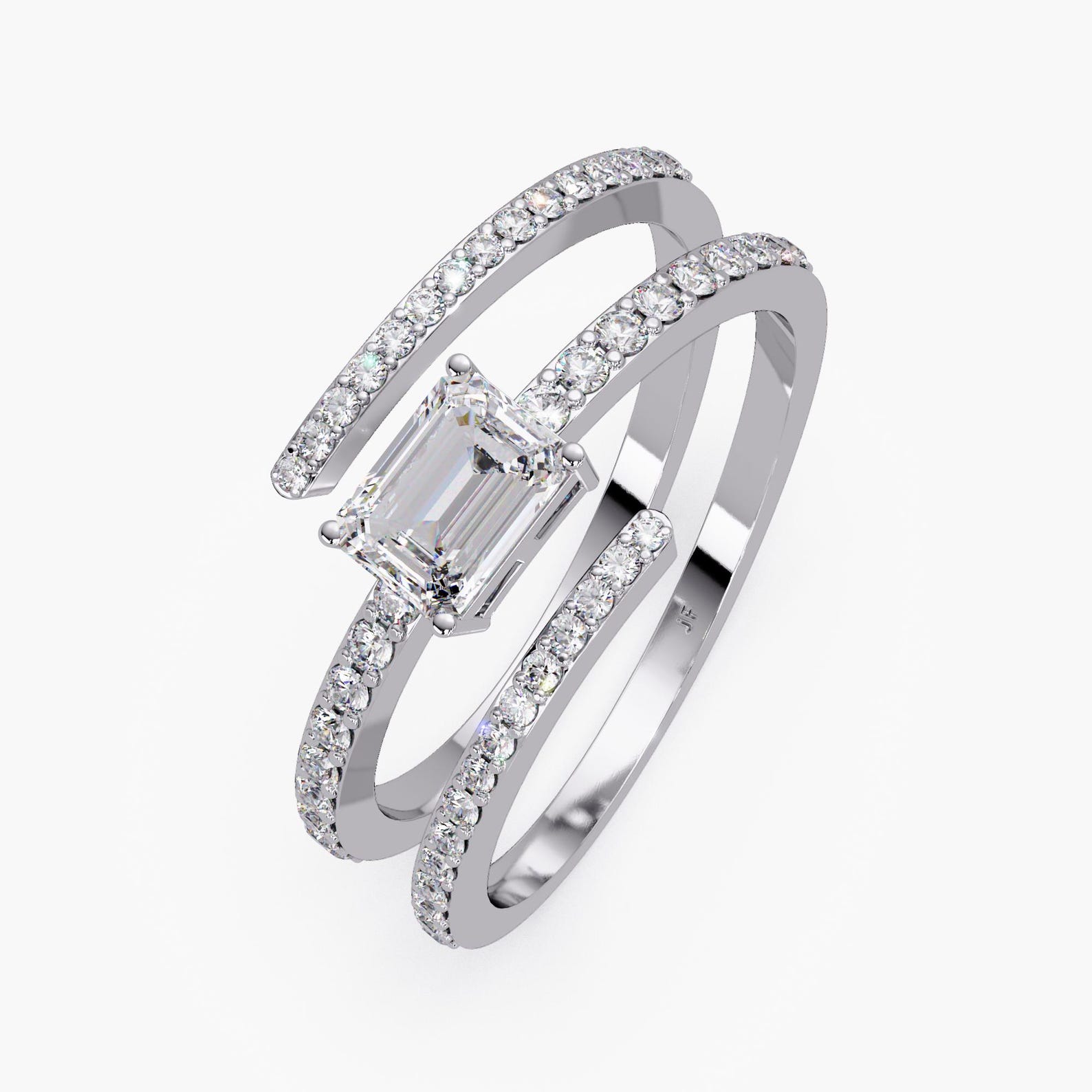 Open Wrap Diamond Ring, 14K Gold Triple Row Wrap Around Ring, Emerald ...