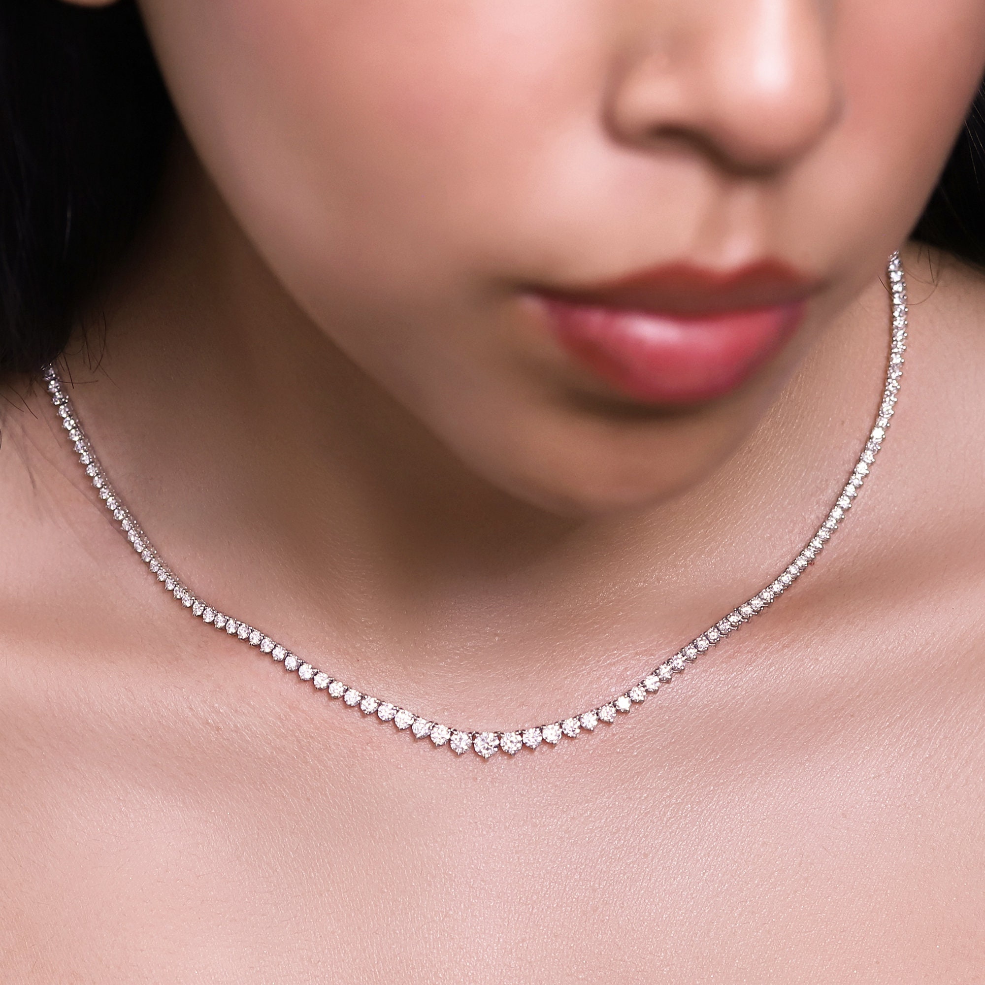 Tennis Necklace Diamond Necklace Half Way Tennis Graduated Choker 5 ...