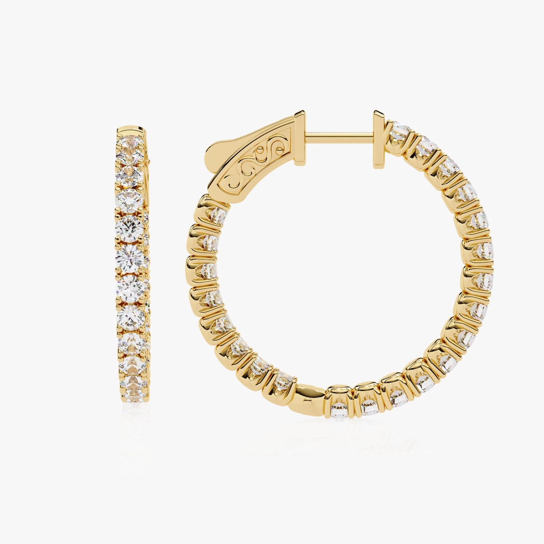 Inside Out Diamond Hoops Large Diamond Hoop Earrings 14k Solid Gold ...