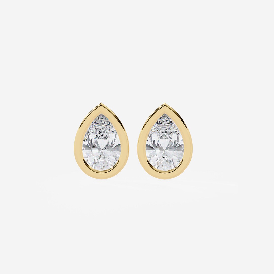 Pear Shape Natural Diamond Studs, Tear Drop Studs, 14k Gold Diamond ...