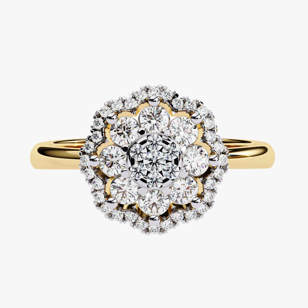 Floral Lab Grown Diamond Ring: 14k Gold Flower Cluster Engagement Ring ...