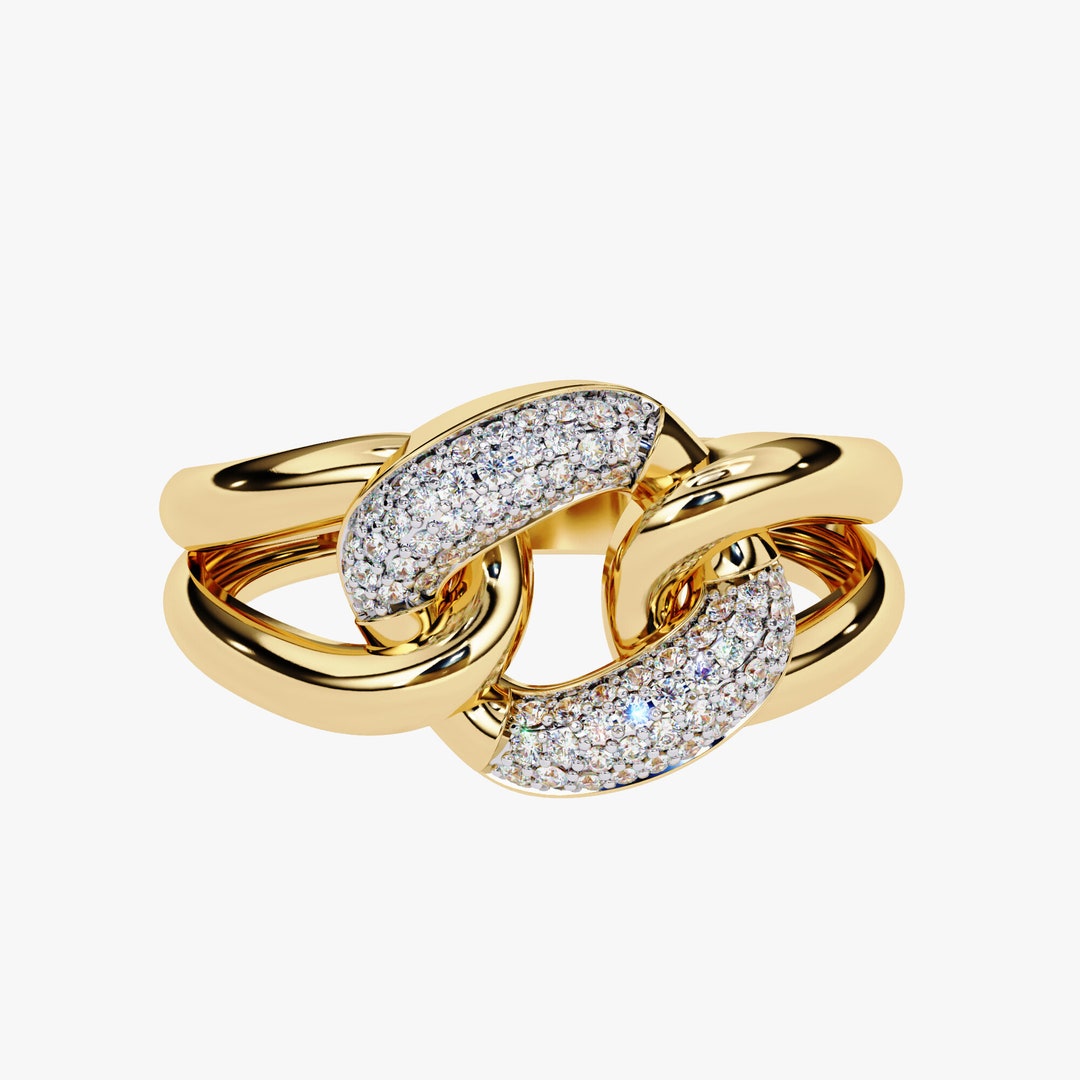 14k Gold Diamond Chain Link Ring: 0.15ct Split Shank Statement Ring - Etsy