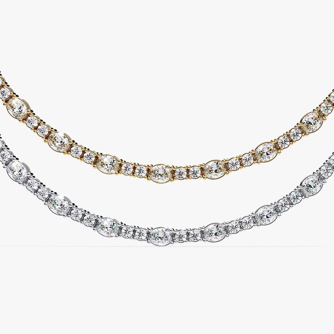 Diamond Tennis Chain Necklace Unique Statement Oval Round Diamond ...