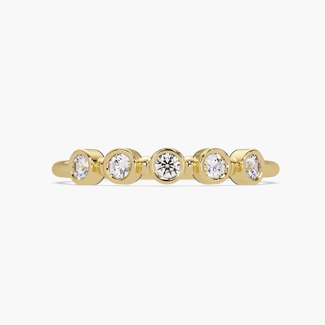 Delicate 5 Stone Diamond Band, Bezel Set Half Eternity Wedding Ring ...