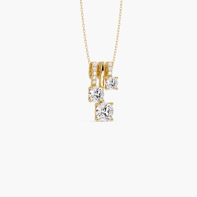 14K Gold Lab Diamond Drop Pendant Necklace: 1.5 CTW Trio Statement - Etsy