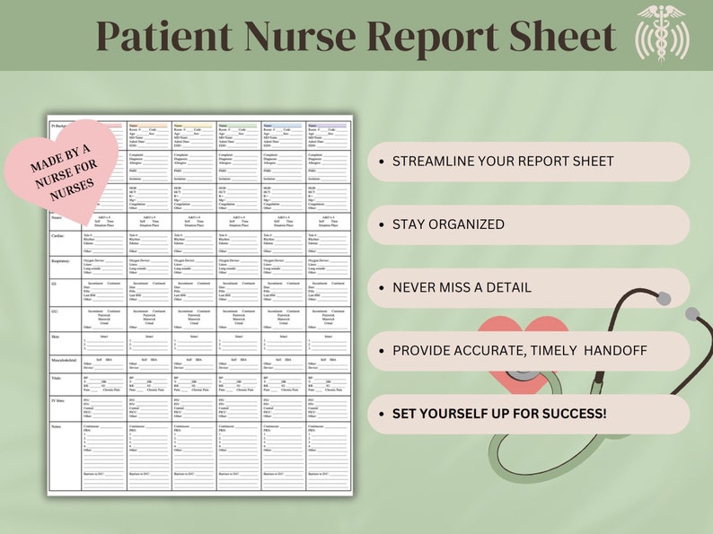 6 Patient Nurse Report/multiple Patient Log/nursing Handoff/medsurg ...