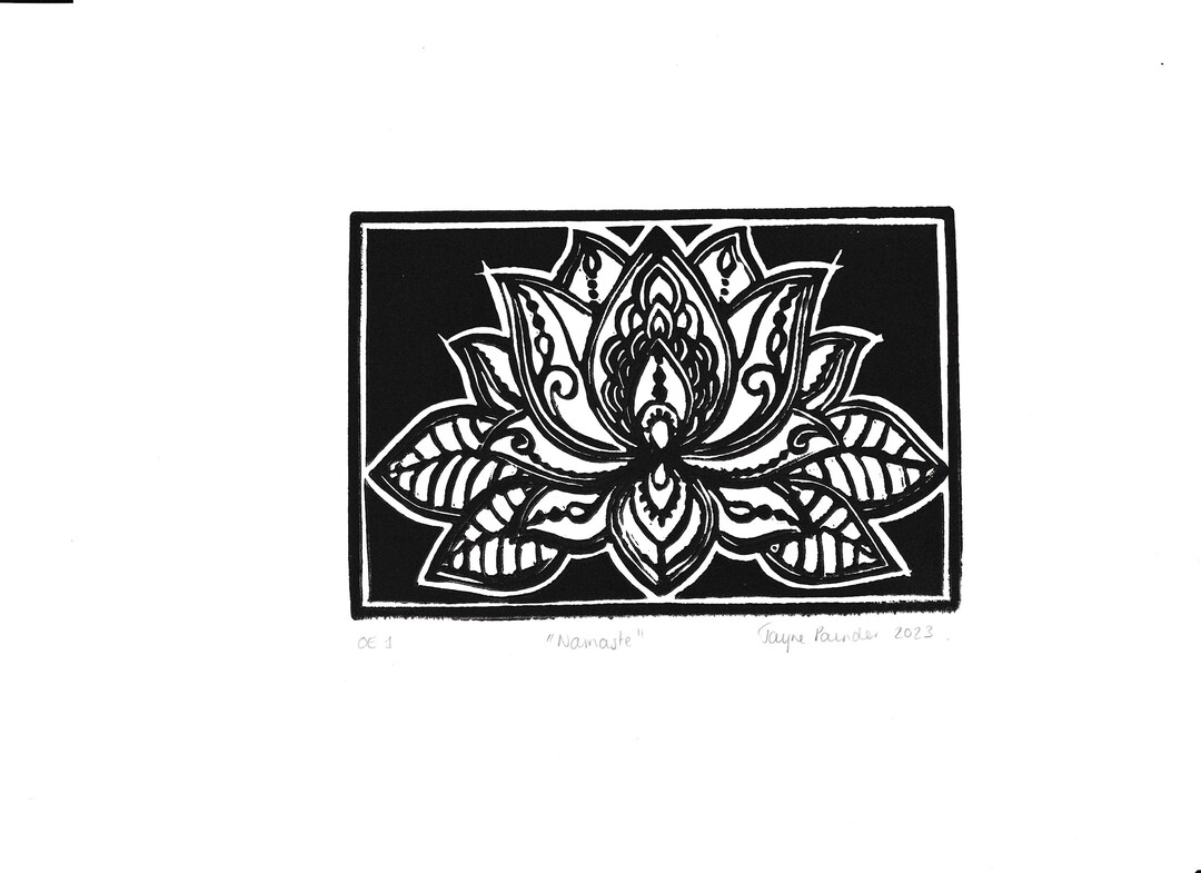 Namaste - Relief Linocut Print of Buddhist Inspired Lotus Flower - Etsy
