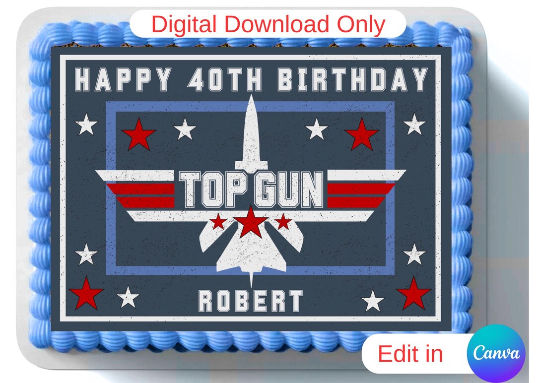 Printable Top Gun Cake Topper Digital Download Edit and Print Yourself ...