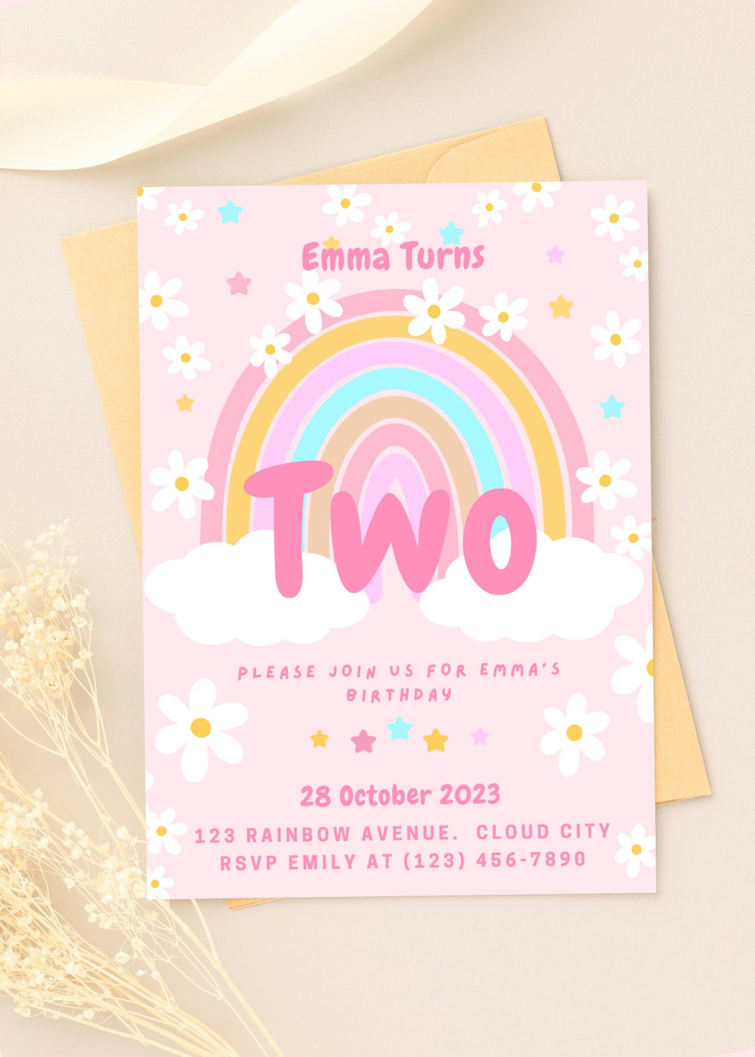 Printable Rainbow Invitation Edit and Print Yourself Digital Download ...