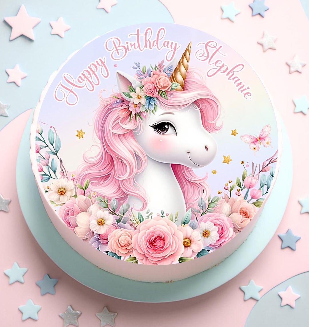 Printable Cake Topper Flower Unicorn Print Yourself Editable Digital ...