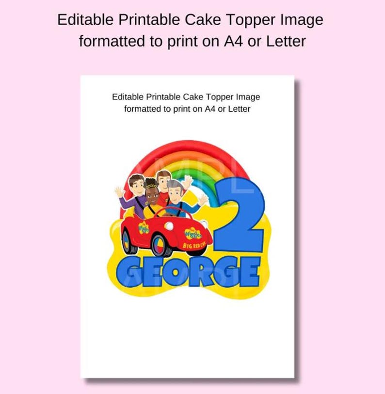 Printable Wiggles Cake Topper Edit and Print Yourself Rainbow Red Car ...