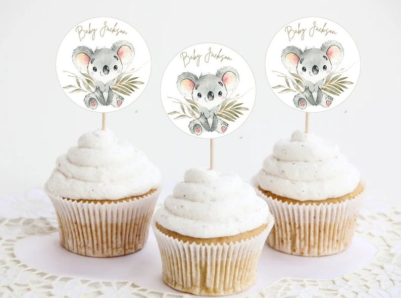 Printable Cupcake Toppers Baby Koala Personalized Print and Edit ...