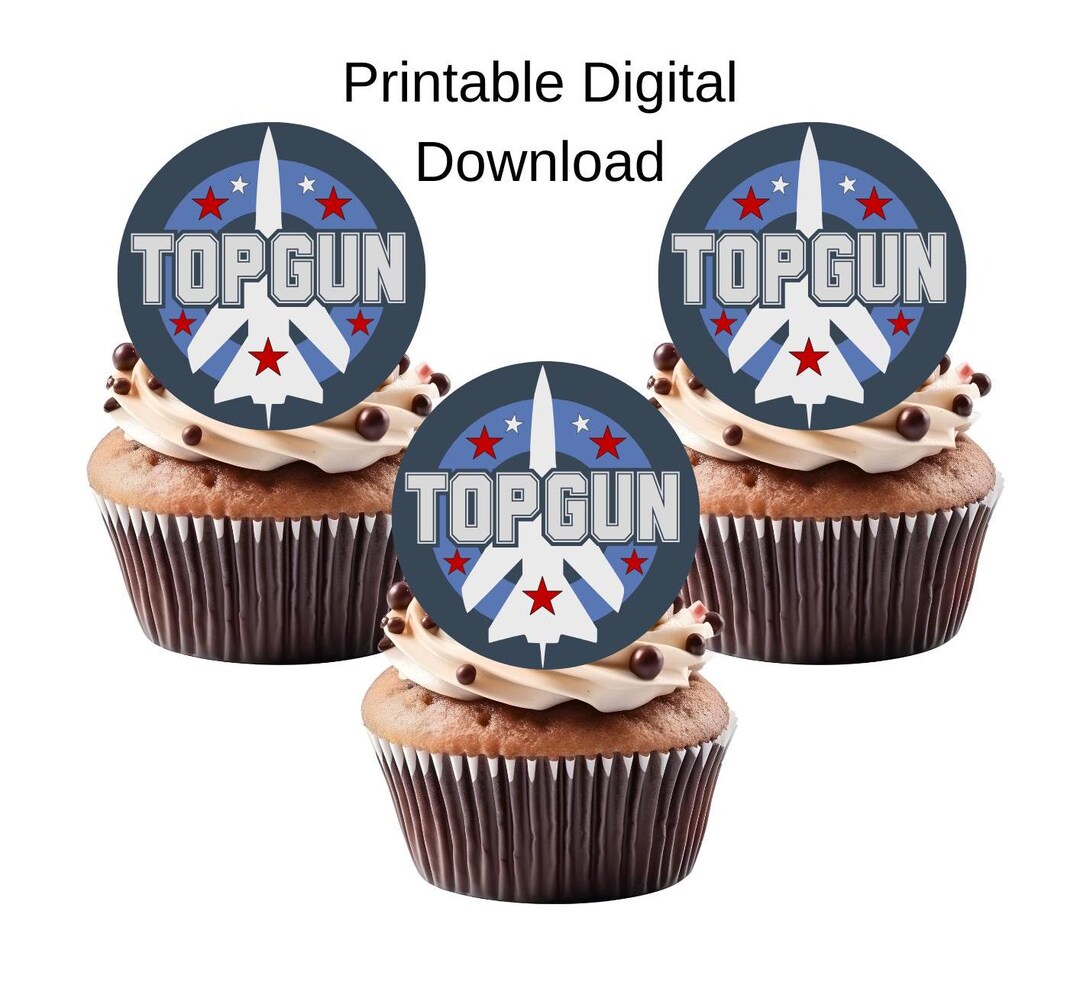 Top Gun Fighter Jet Cupcake Toppers Print Yourself Editable Digital ...