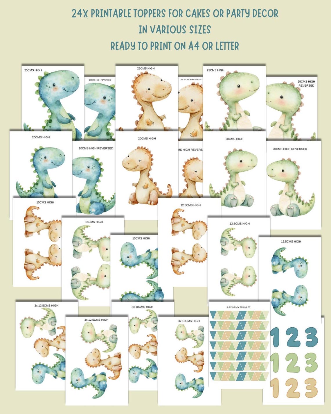 Printable Cake Toppers Cute Dinosaur Print Yourself Digital Download ...
