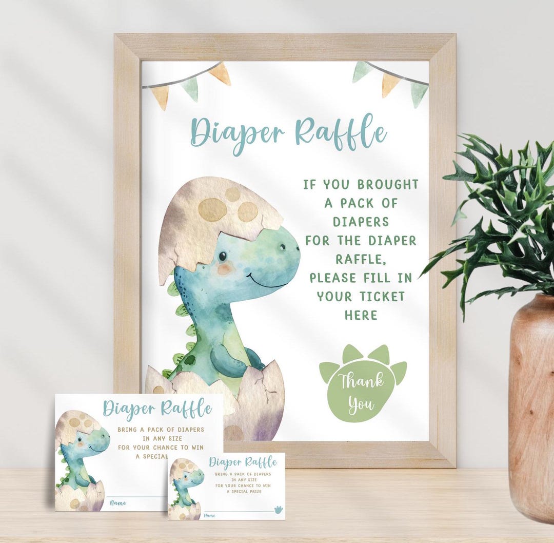 Printable Dinosaur Diaper Raffle Print Yourself Digital Download Baby ...