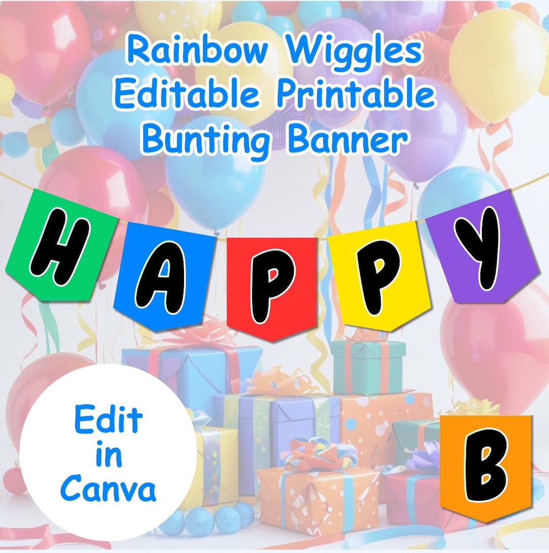 Wiggles Rainbow Bunting Flags Edit and Print Yourself Digital Download ...