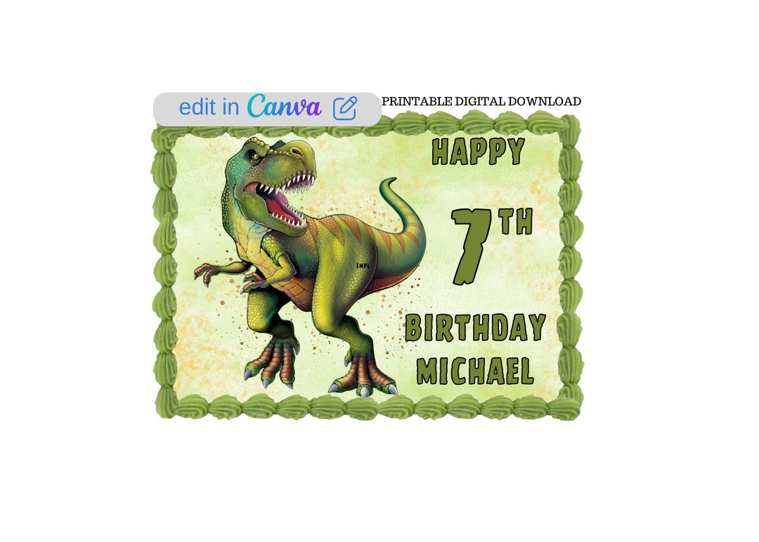 Printable Dinosaur Cake Topper Digital Image for Editing and Printing ...