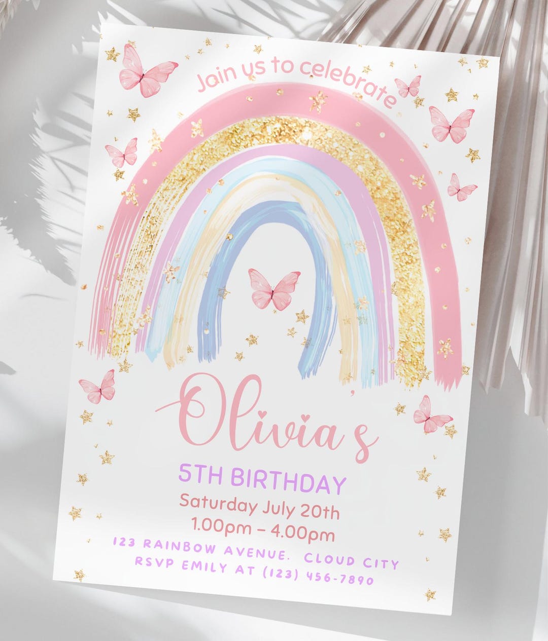 Printable Rainbow Butterflies Invitation Edit and Print Yourself ...