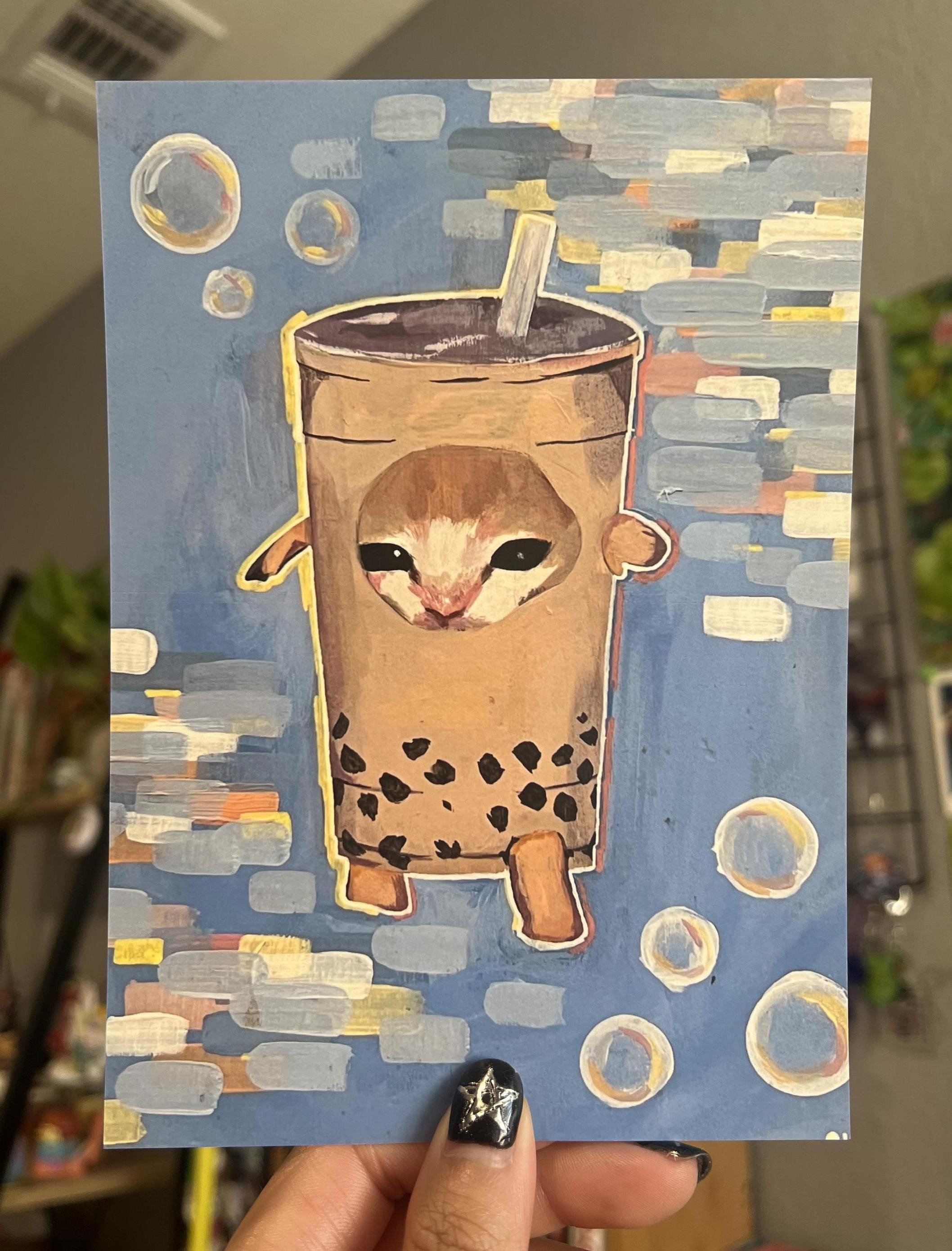 Boba Cat Art Print | Boba Cat Meme - Etsy