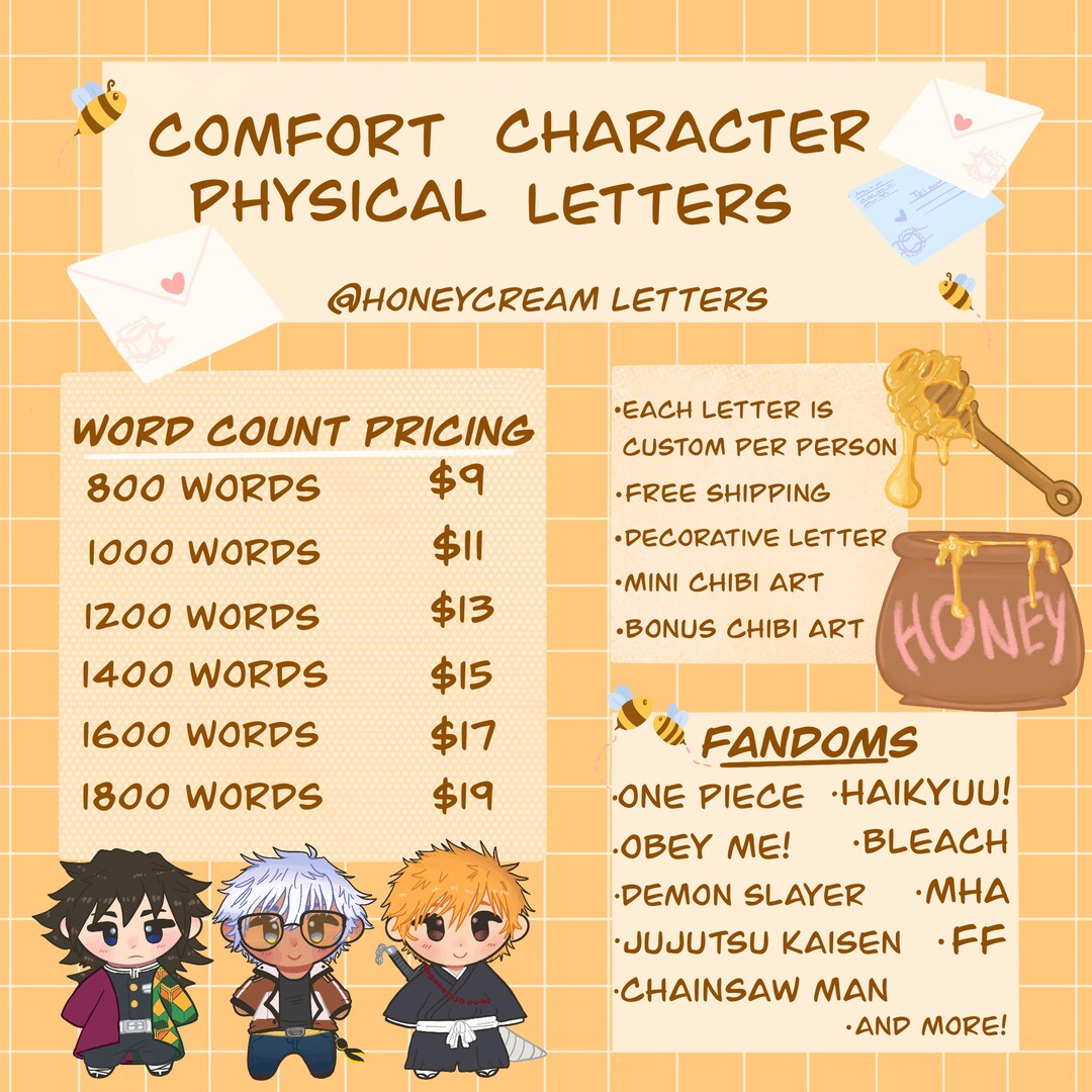 Comfort Character Physical Letter - Etsy