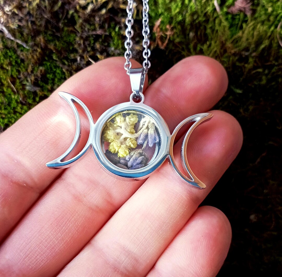 Moon Phase Pendant ,occult Triple Moon Necklace,stainless Steel Jewelry ...