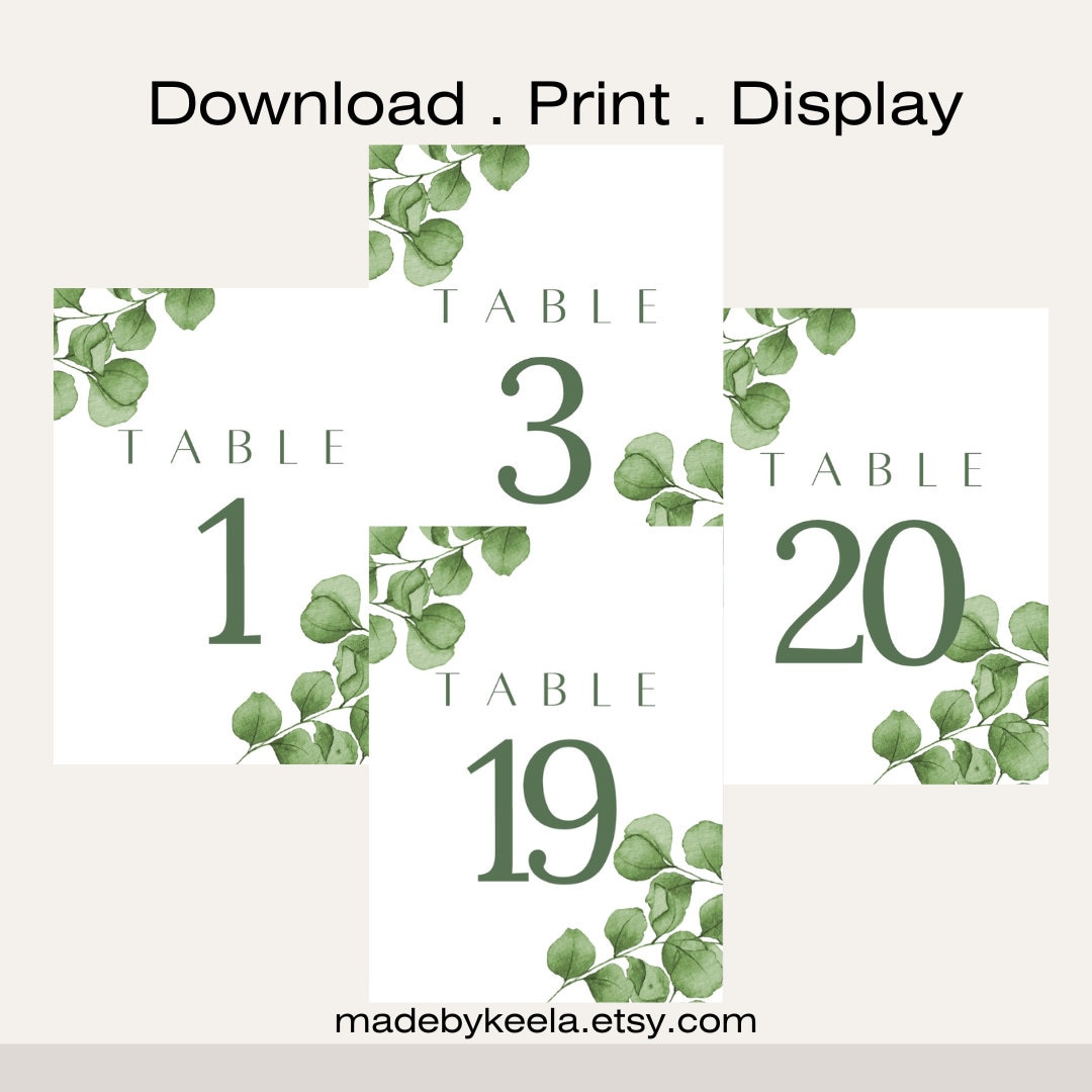 Printable Table Numbers, Digital Download, Wedding Decor, Party ...