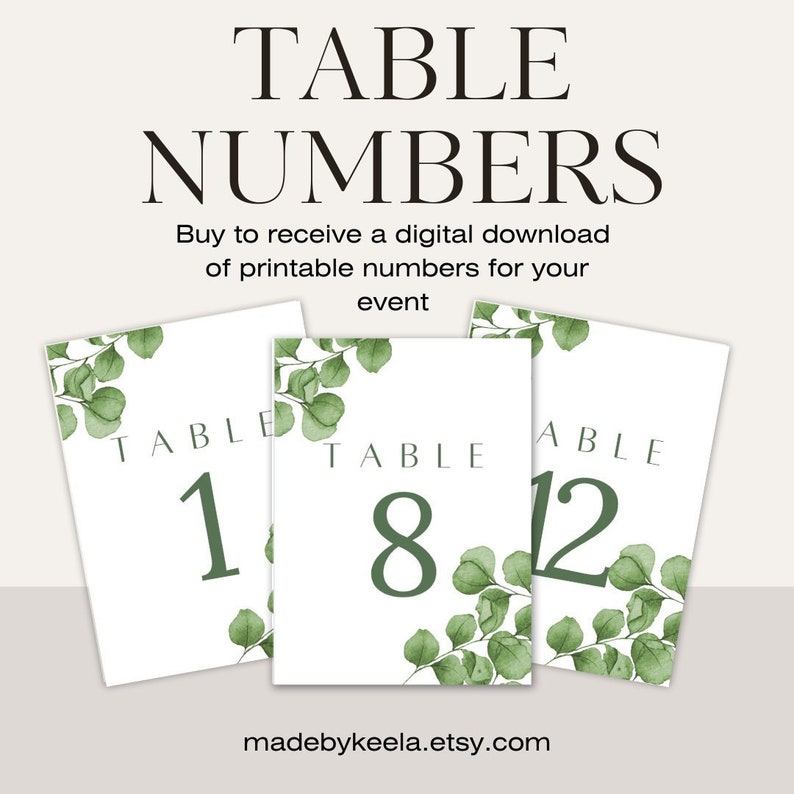 Printable Table Numbers, Digital Download, Wedding Decor, Party ...
