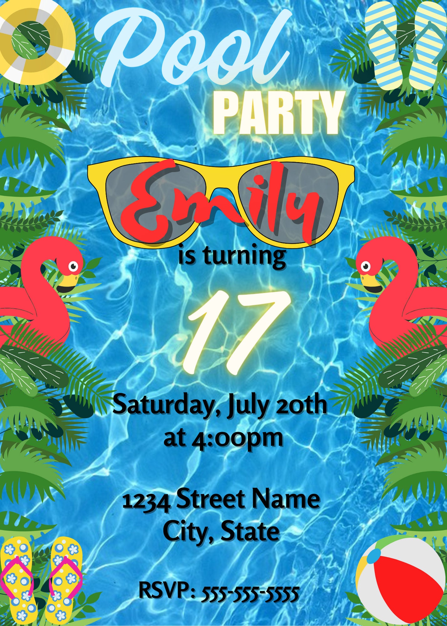 Pool Party Digital Download Birthday Invitation | 5x7 | Pool Party ...