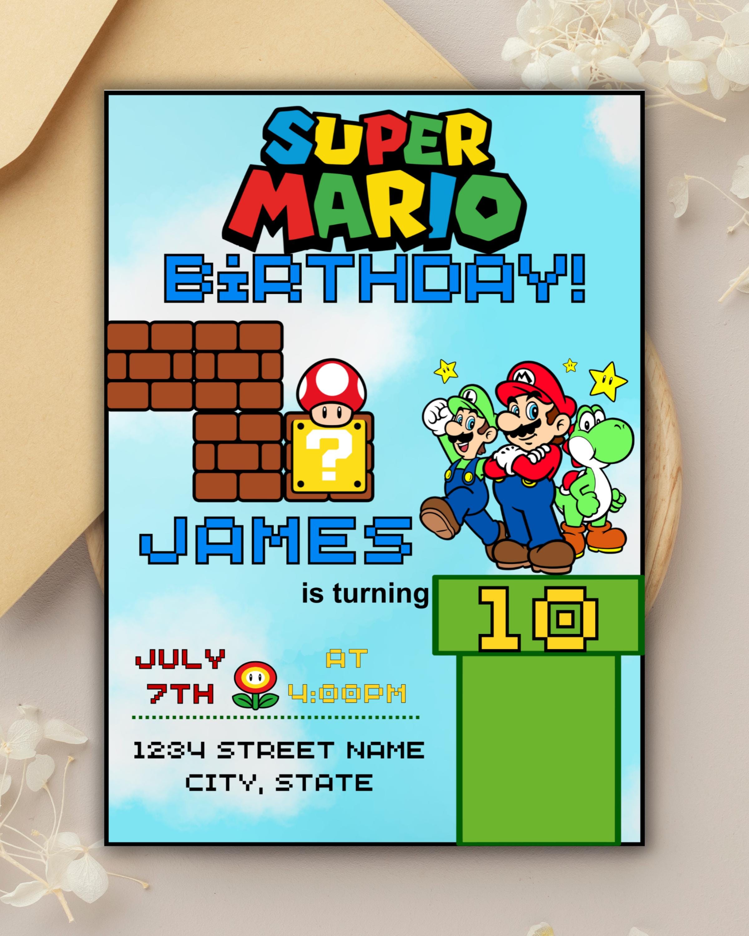 Super Mario Bros Digital Download | Invitation | 5x7 | Birthday ...