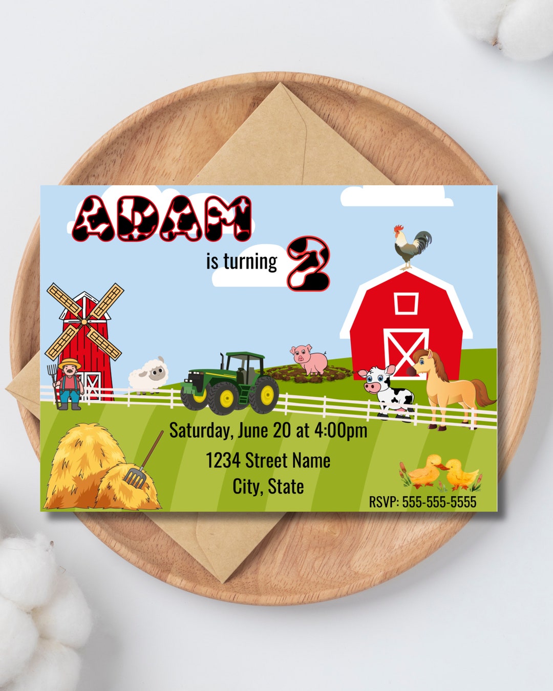 Farm Animals Digital Download Invitation Template |7x5 | Birthday ...