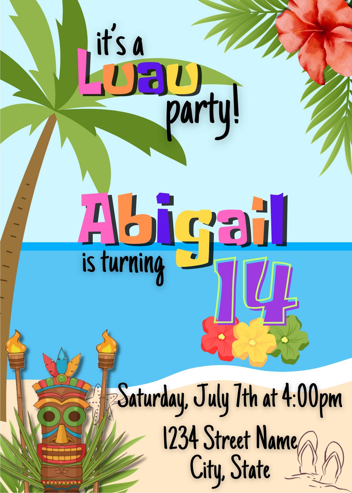 Luau Party Digital Download Invitation | Birthday Party | 5x7 ...