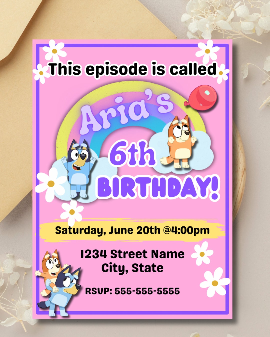 Girl Bluey Digital Download | Invitation | 5x7 | Birthday | Template ...