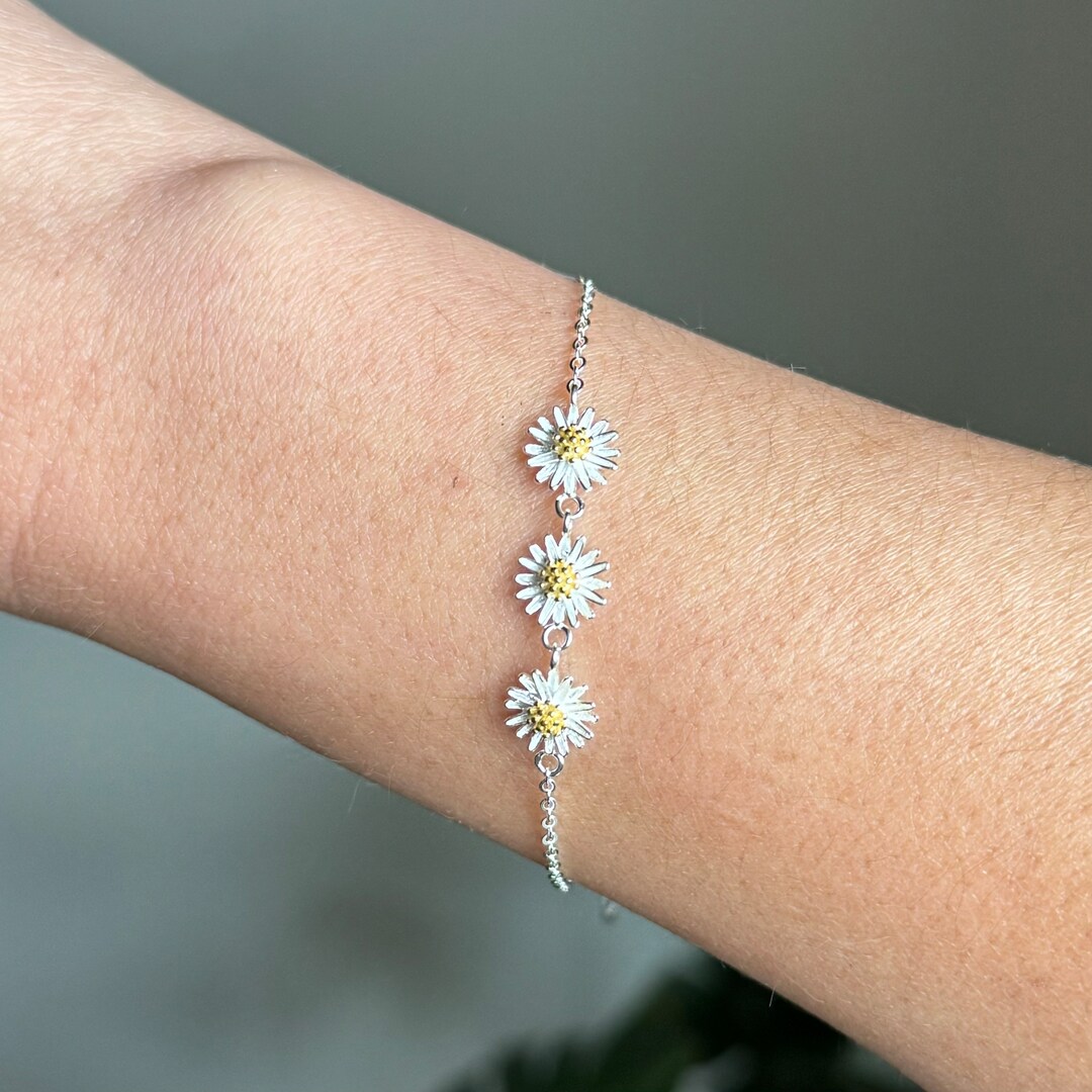 Daisy Chain Bracelet Dainty Charm Bracelet Simple Silver Jewelry Gift ...
