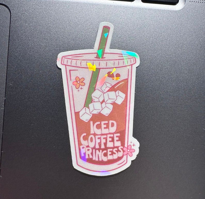 Iced Coffee Girly Princess Water Resistant Holographic Sticker, Coffee ...