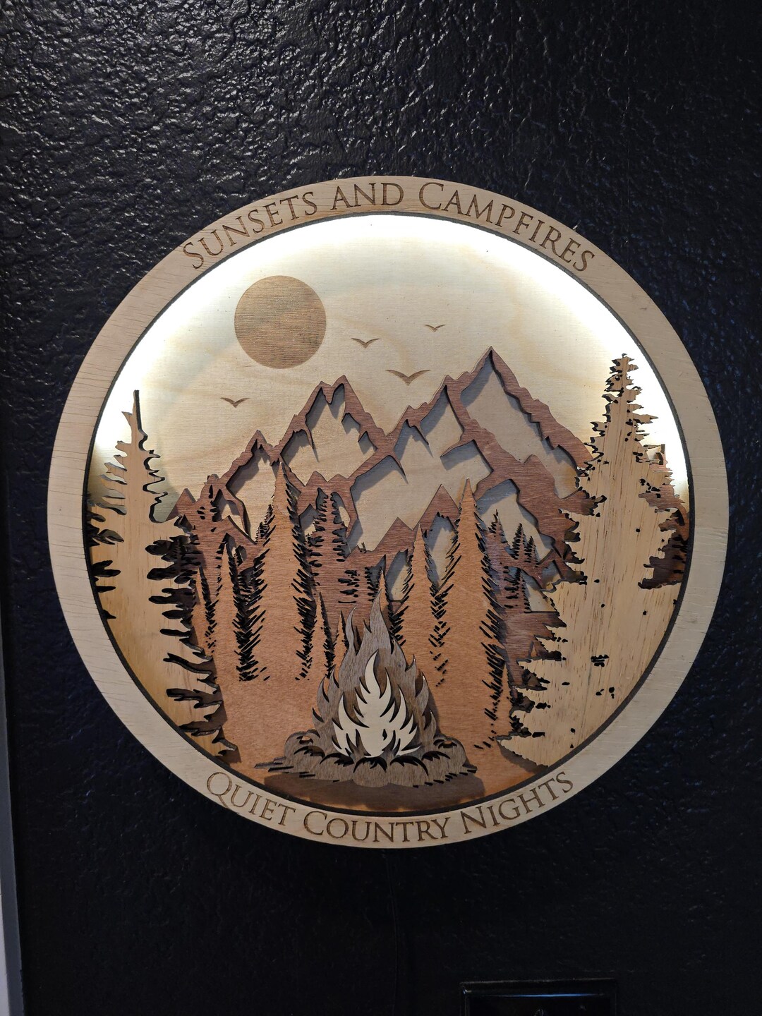 Personalized Layered Wood Light Box, Mountain Campfire Scene - Etsy
