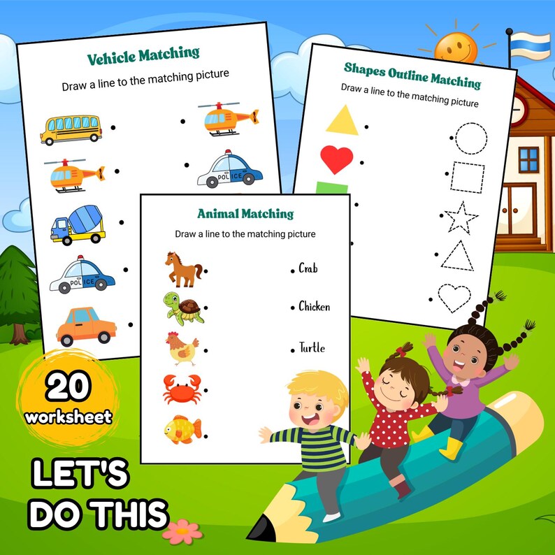 20 Matching Worksheet for Kids - Etsy
