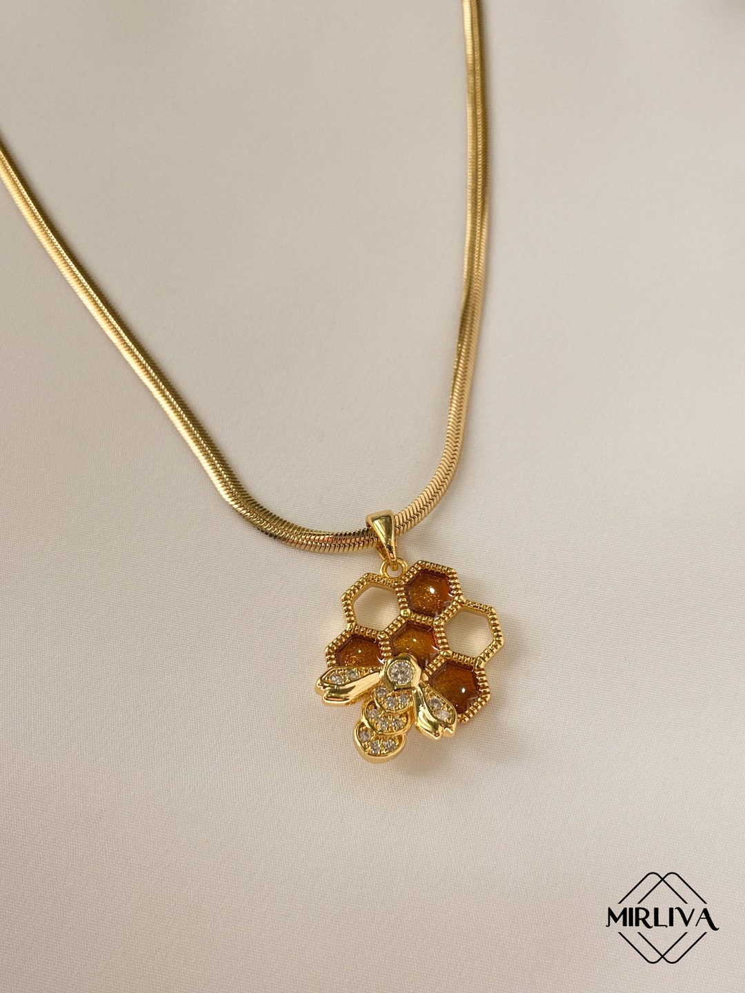 Dainty Bee Necklace - Bee and Honeycomb Jewelry - Bumble Bee Necklace ...