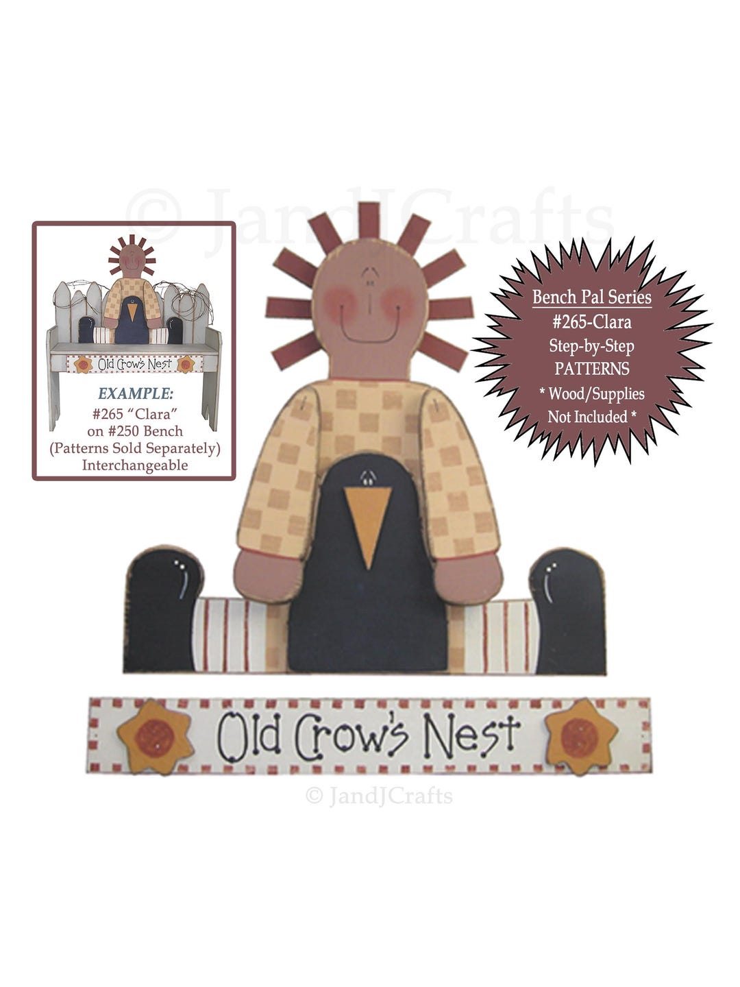 Crow Girl Bench Pal Wood Pattern, Outdoor Seasonal (full-size Paper ...